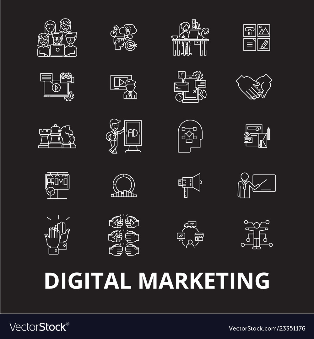 Digital marketing editable line icons set Vector Image