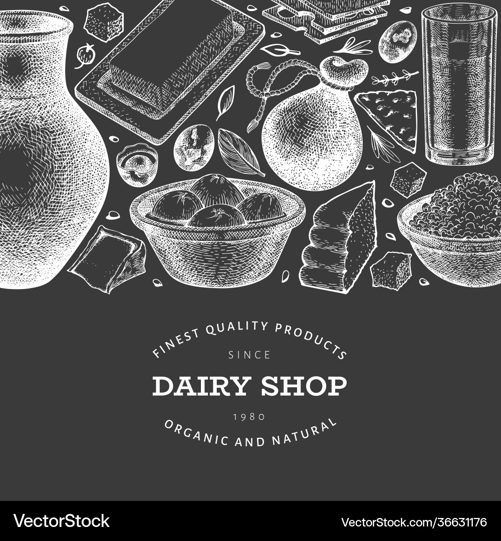 Farm food design template hand drawn dairy Vector Image