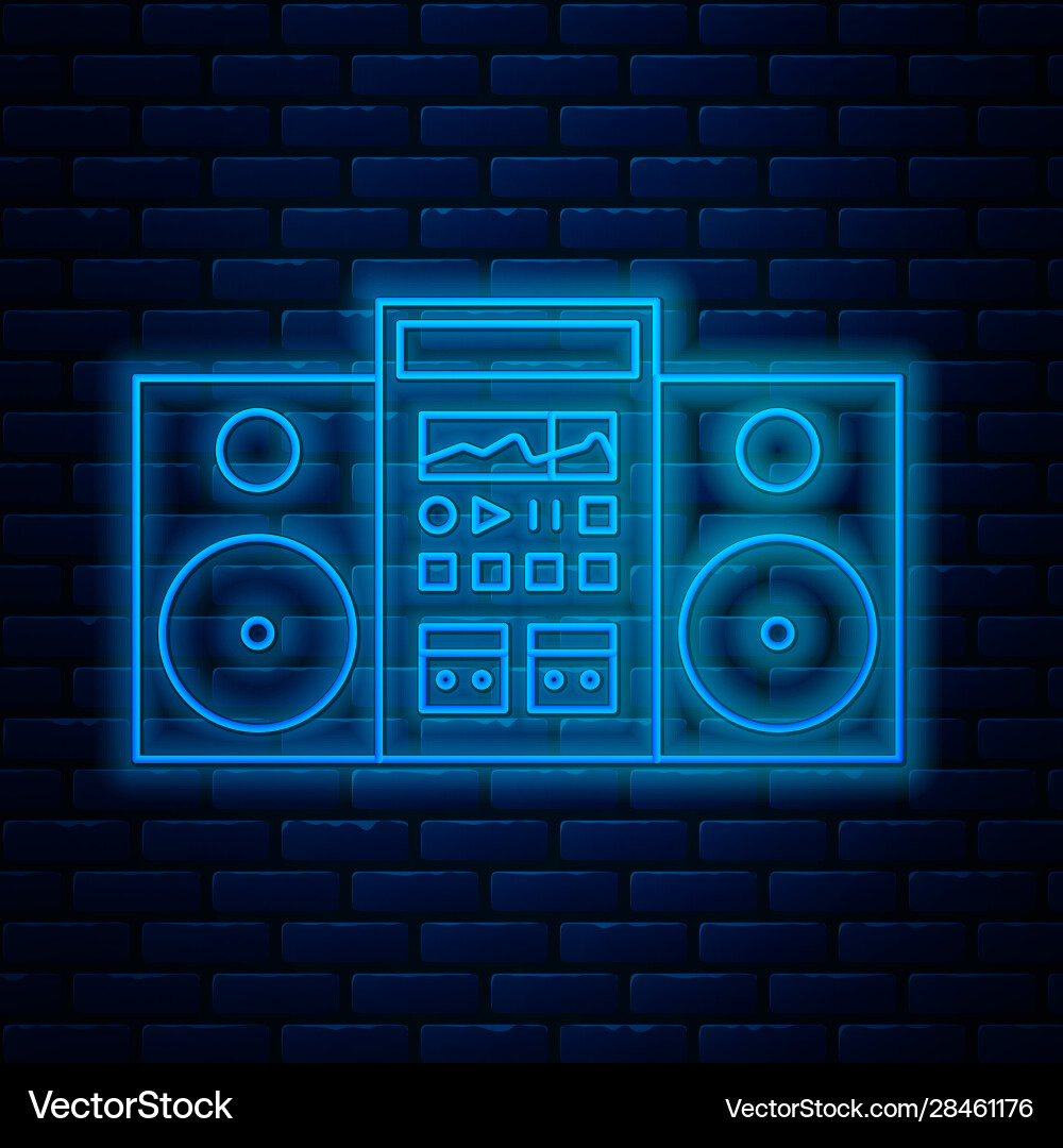 Glowing neon line home stereo with two speakers Vector Image