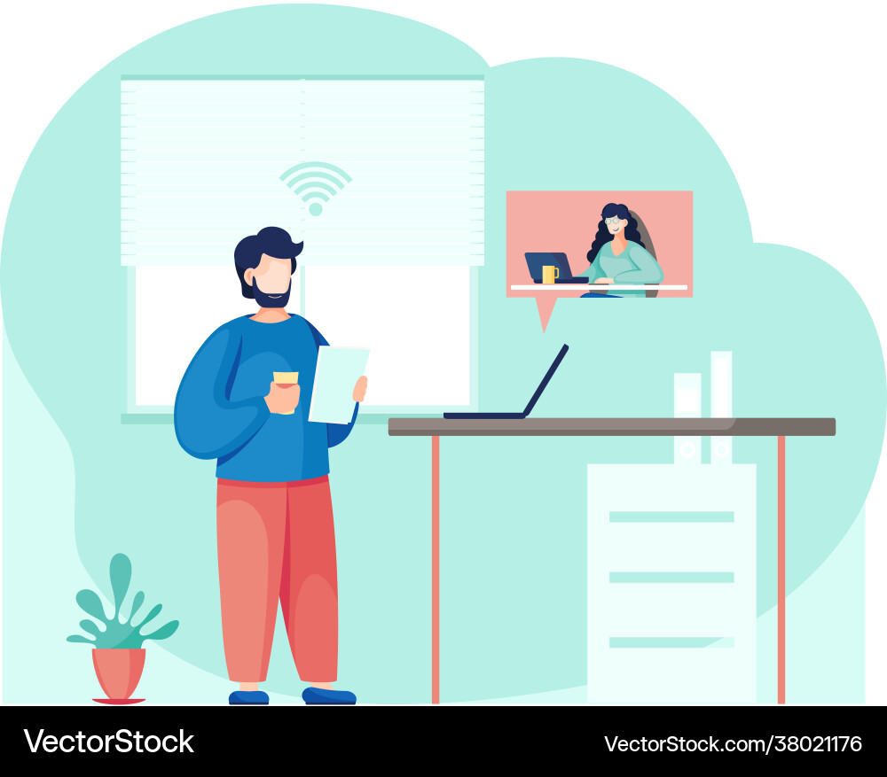 Online meeting via group call man talking Vector Image