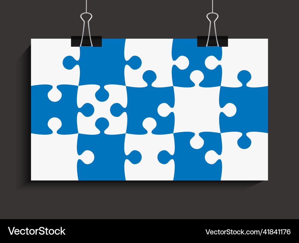 Poster template made white and blue pieces puzzle Vector Image