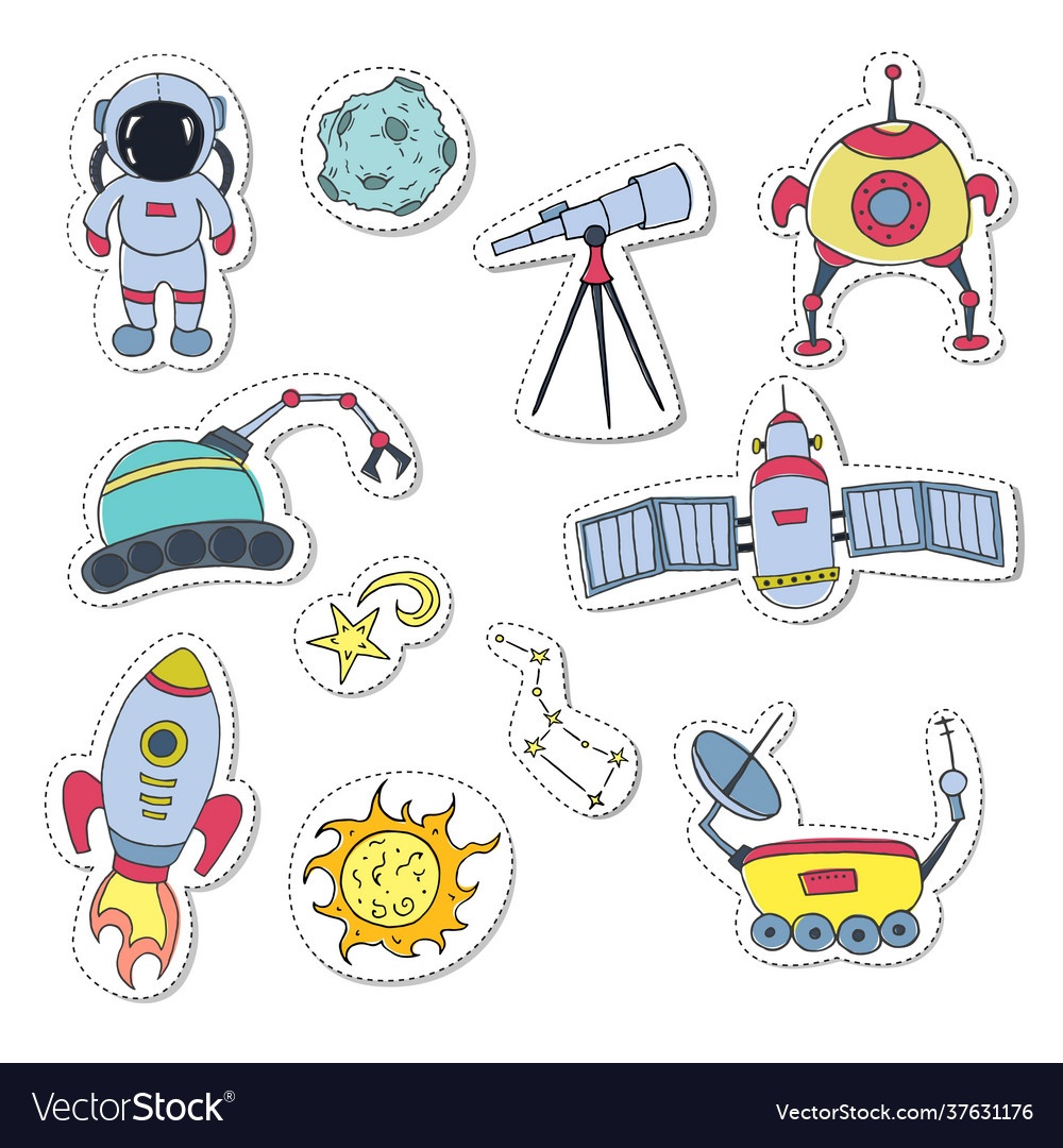 Set stickers with different space objects Vector Image