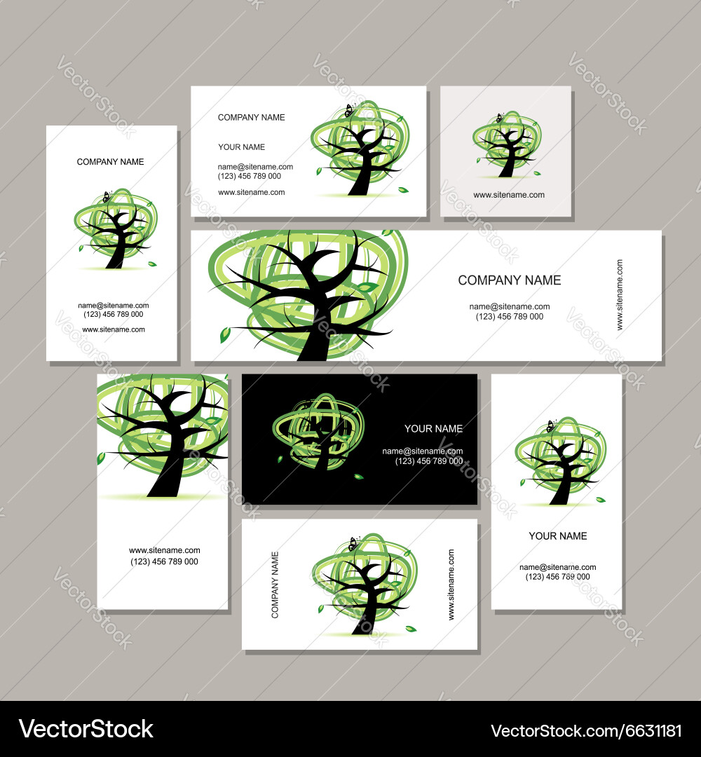 Business cards collection green tree design Vector Image