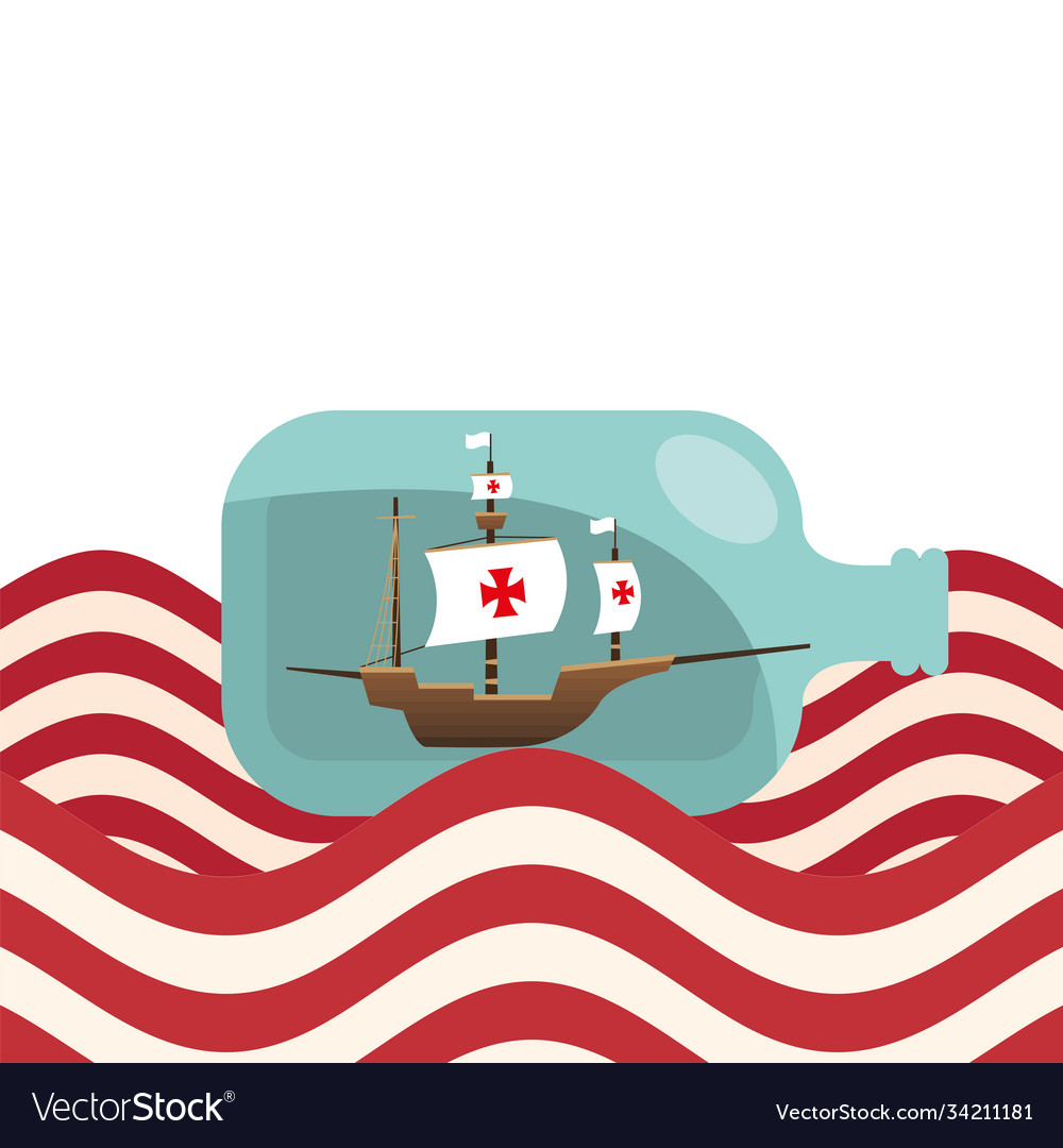 Christopher columbus ship in bottle on striped sea