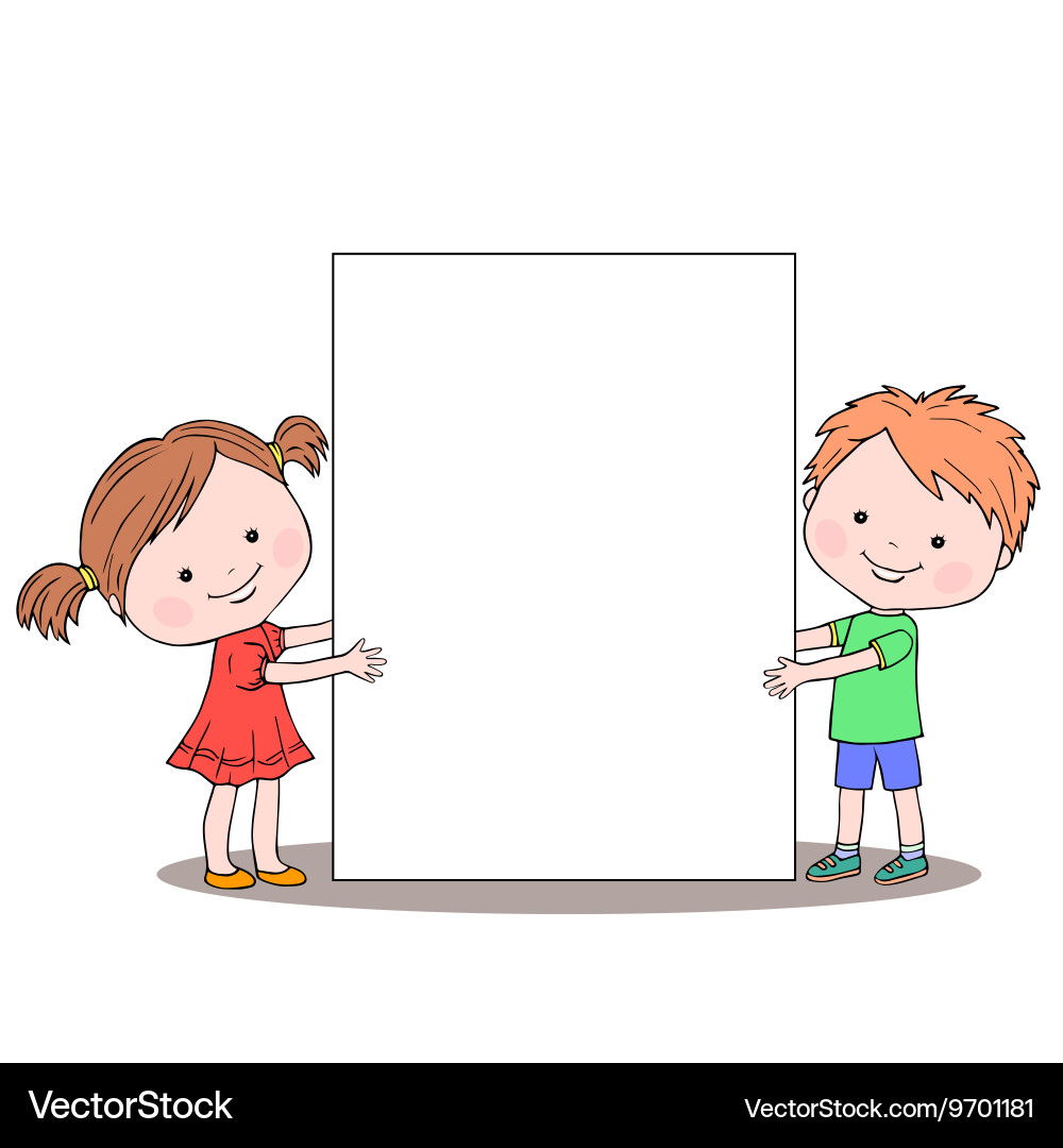 Girl and boy keeping empty sheet paper Royalty Free Vector