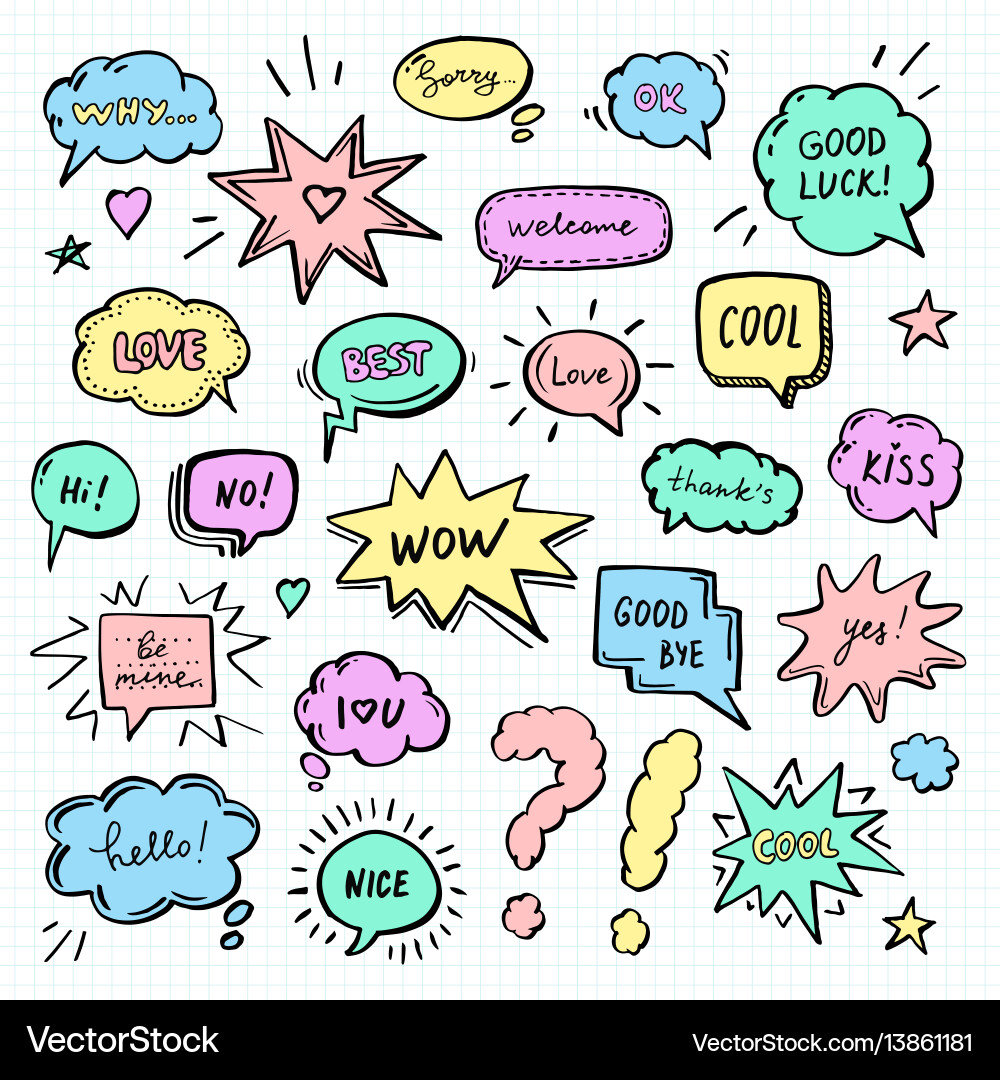 Hand drawn set of speech bubbles with dialog Vector Image