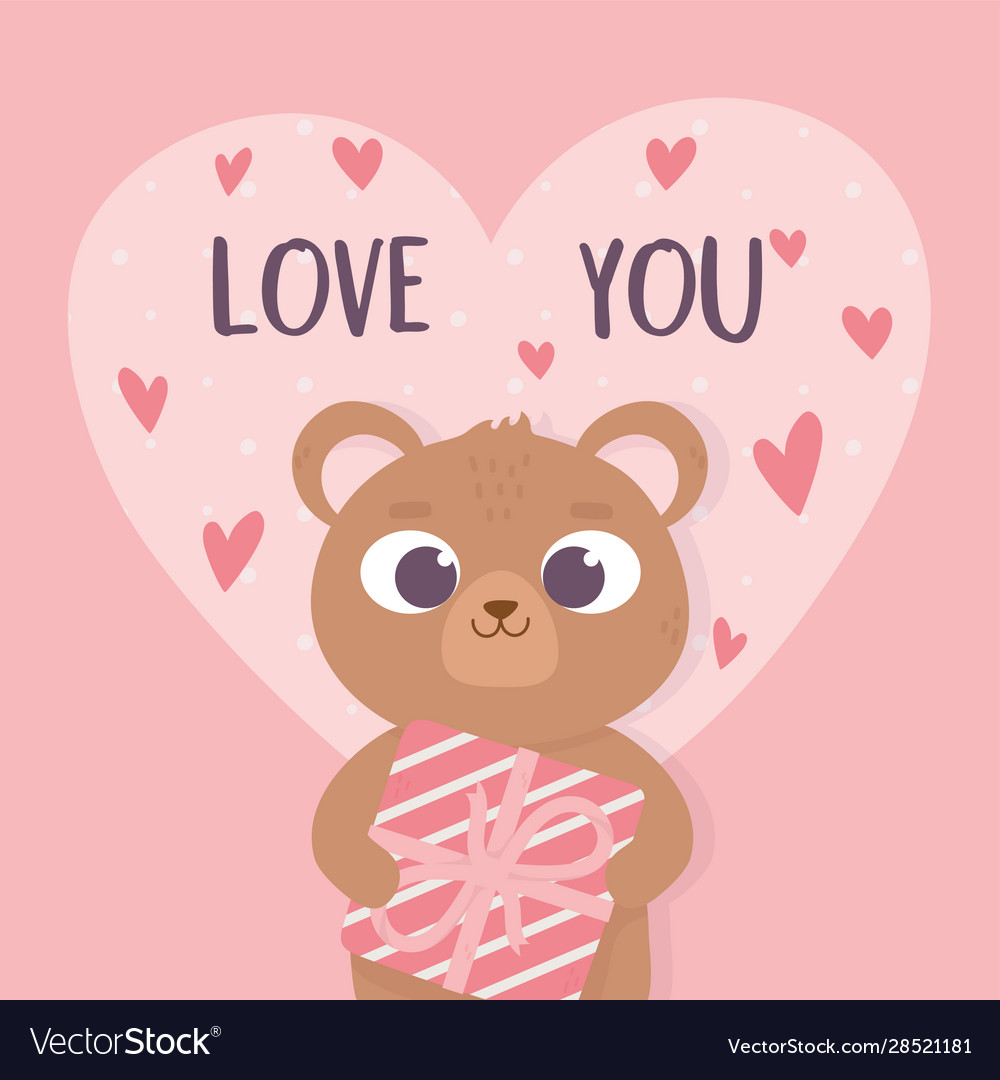 Happy valentines day cute bear holding gift box Vector Image