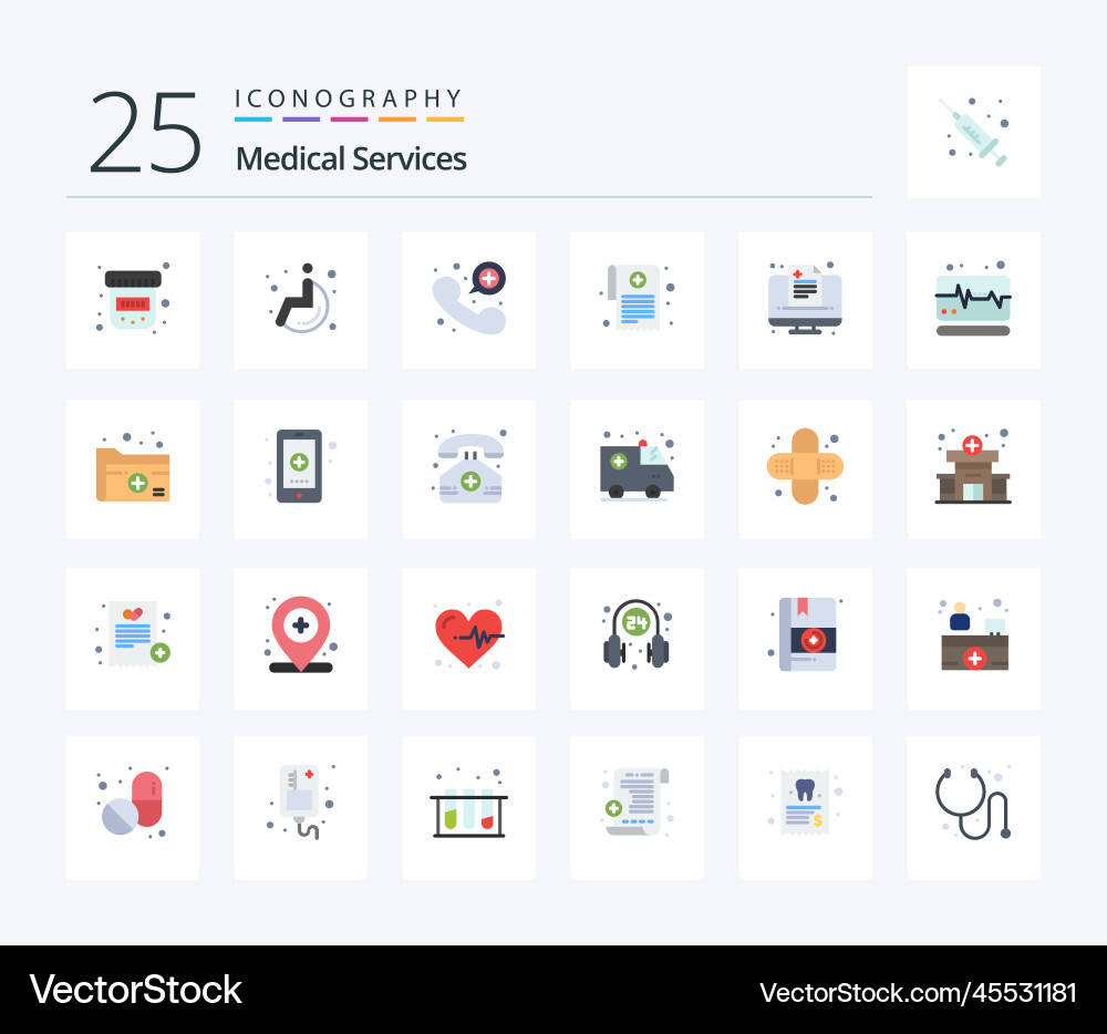 Medical services 25 flat color icon pack Vector Image