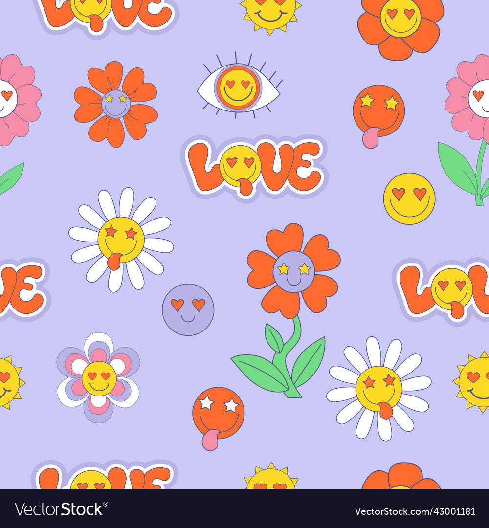 Retro seamless pattern with 70s 80s vibes groovy Vector Image