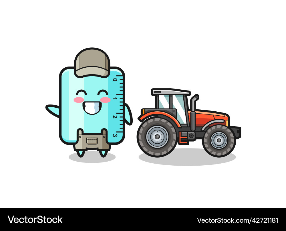 Ruler farmer mascot standing beside a tractor Vector Image