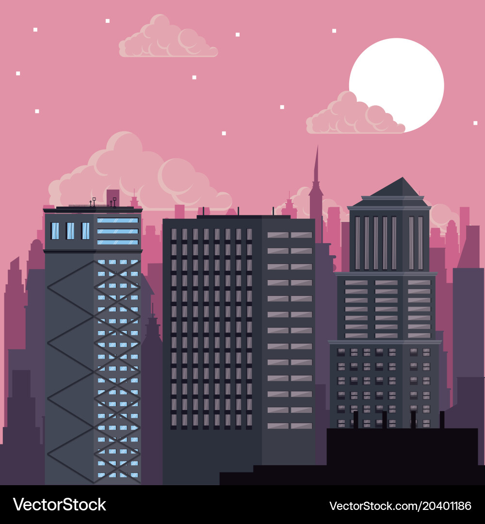 Buildings cityscape at night Royalty Free Vector Image