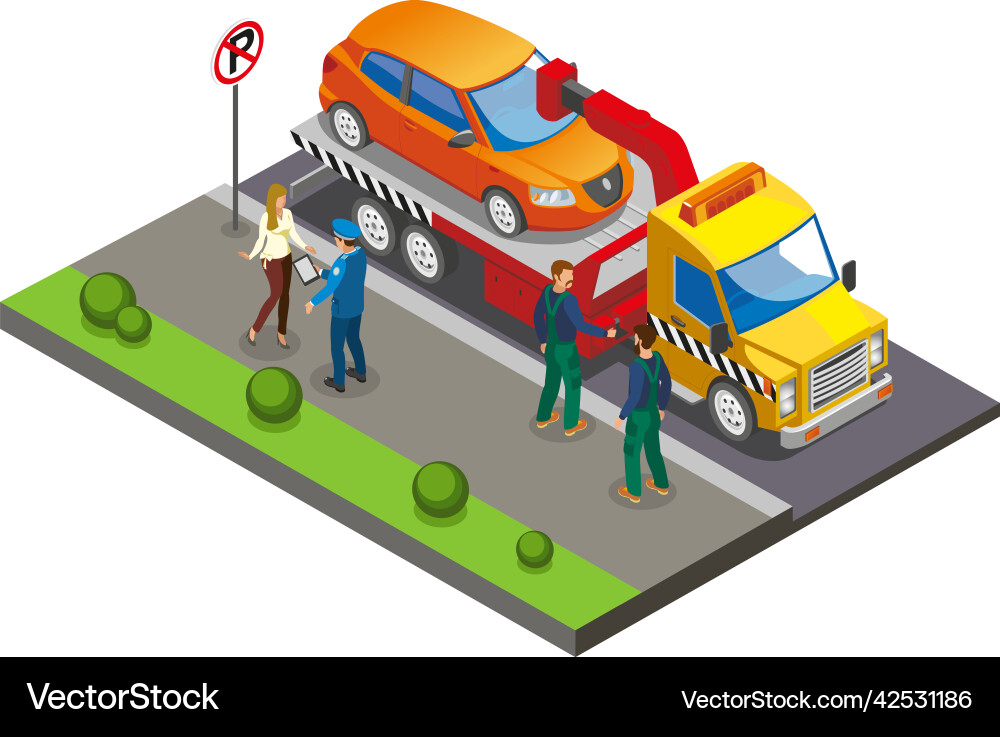 Colored isometric parking composition Royalty Free Vector