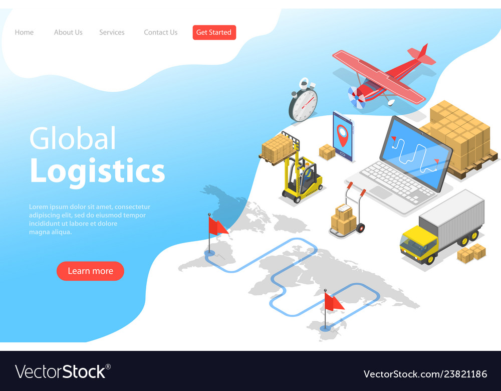 Flat isometric landing page template Royalty Free Vector