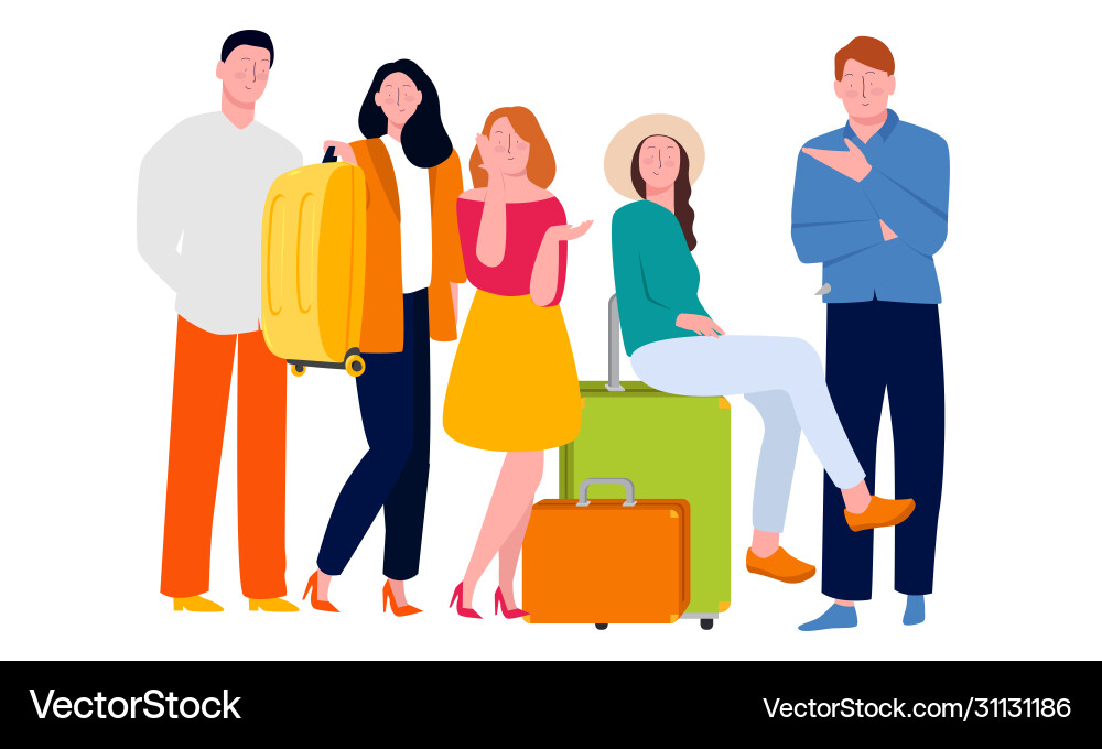 Friends travelling together pose carrying baggage Vector Image