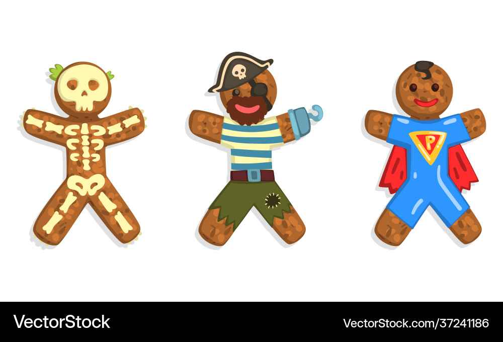 Gingerbread man characters set traditional sweet Vector Image