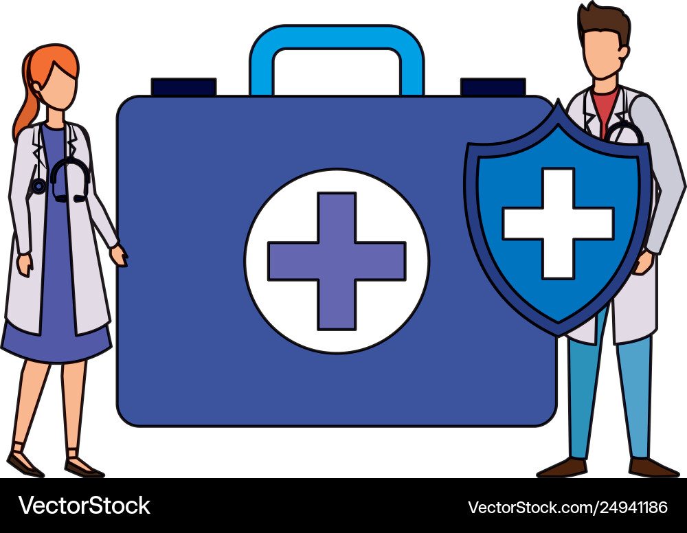 Professionals doctors with medical kit Royalty Free Vector