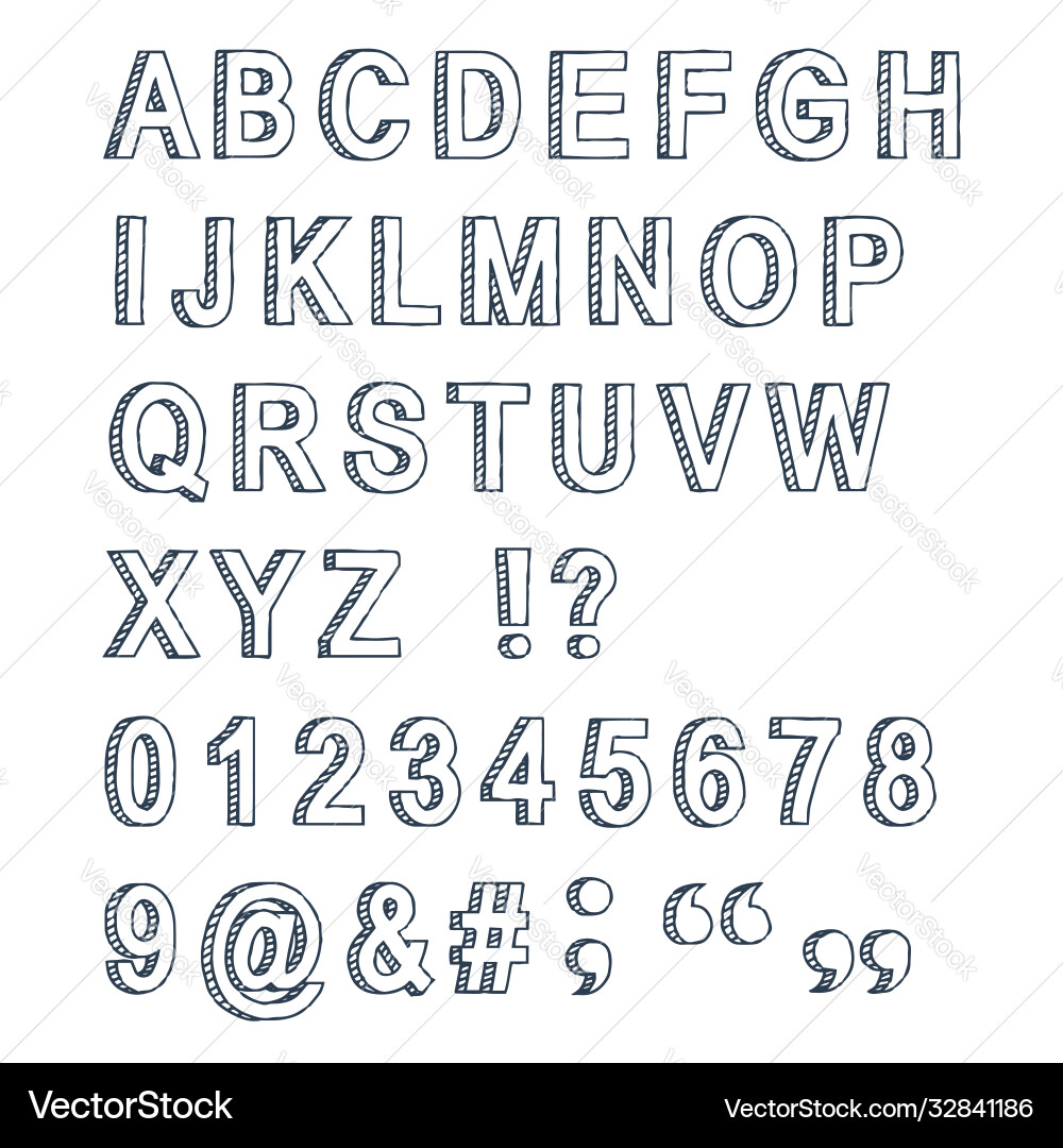 Sketch font and symbols Royalty Free Vector Image