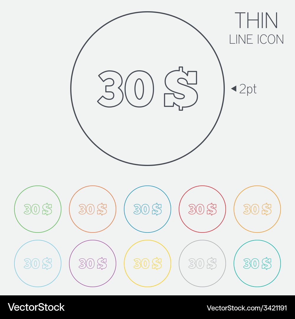30 dollars sign icon usd currency symbol Vector Image