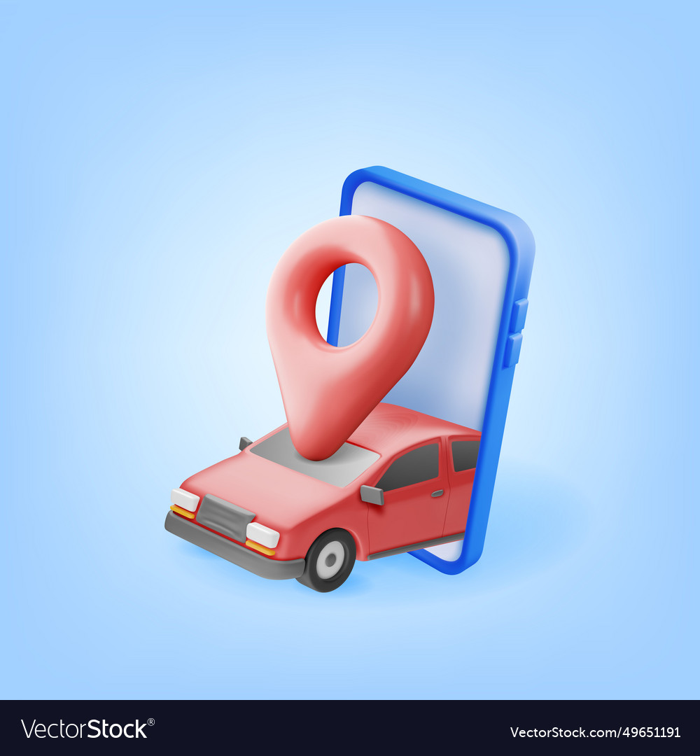 3d sedan car location pin on smartphone screen Vector Image