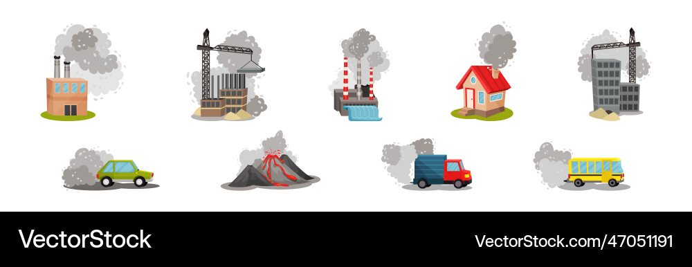 Air pollution sources with industrial fume Vector Image