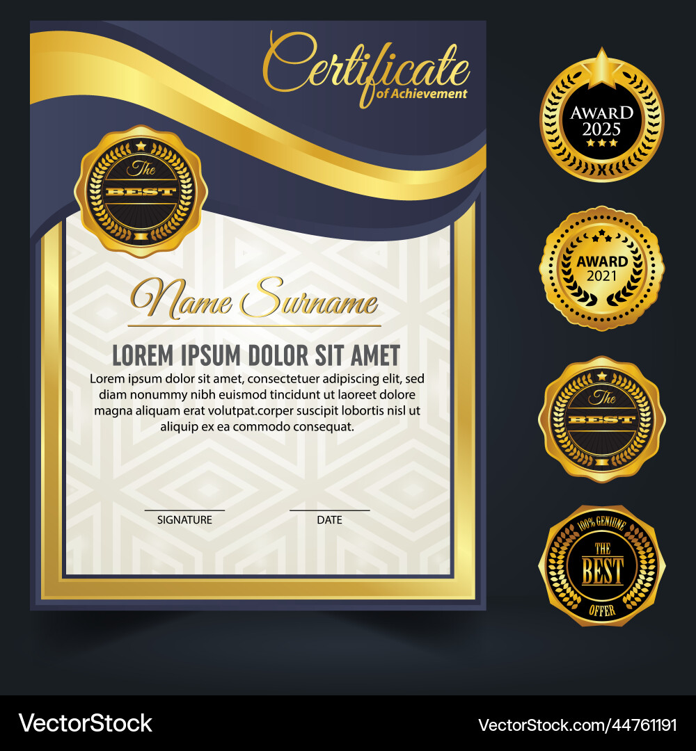 Blue and gold color certificate template design Vector Image