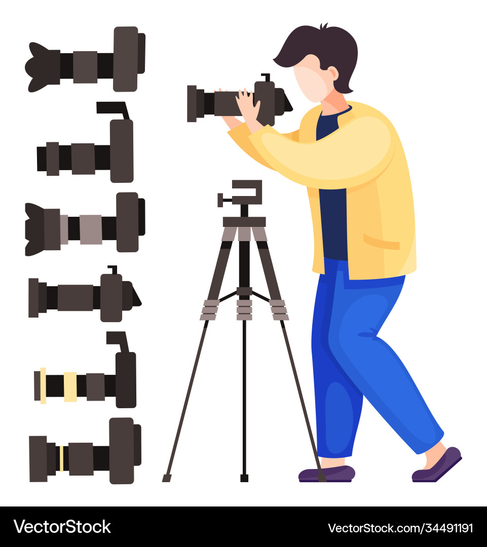 Cartoon character photographer with reflex Vector Image