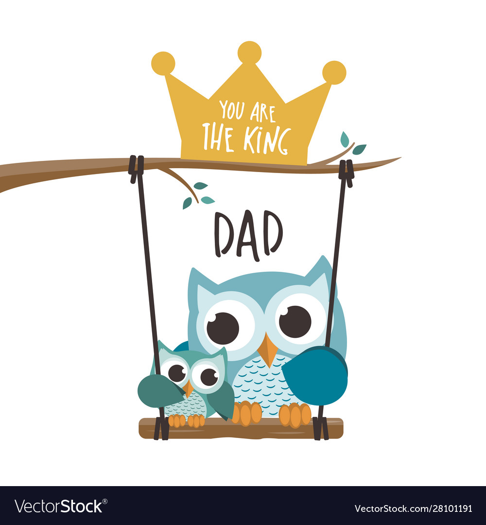 Fathers day owls in love in a swing Royalty Free Vector