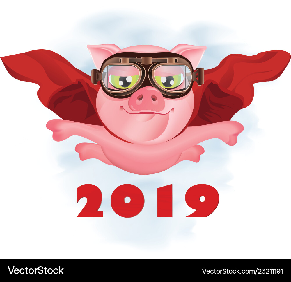 Flying super-pig in a red cloak Royalty Free Vector Image