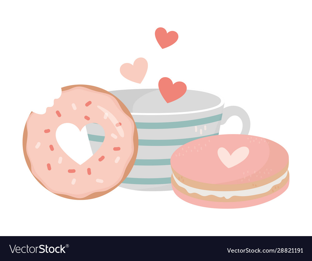 Happy valentines day coffee cup cookie and donut Vector Image
