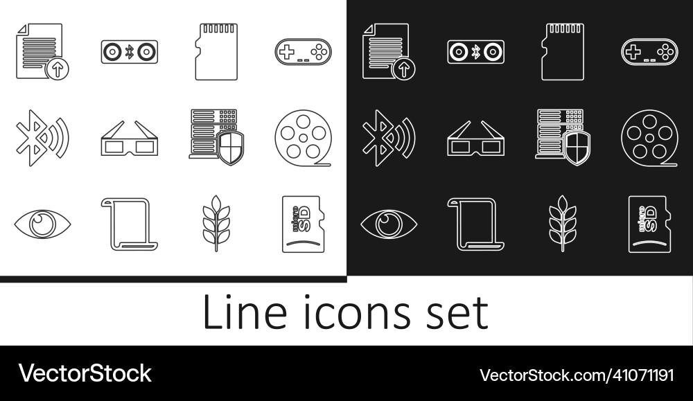 Set line micro sd memory card film reel 3d Vector Image