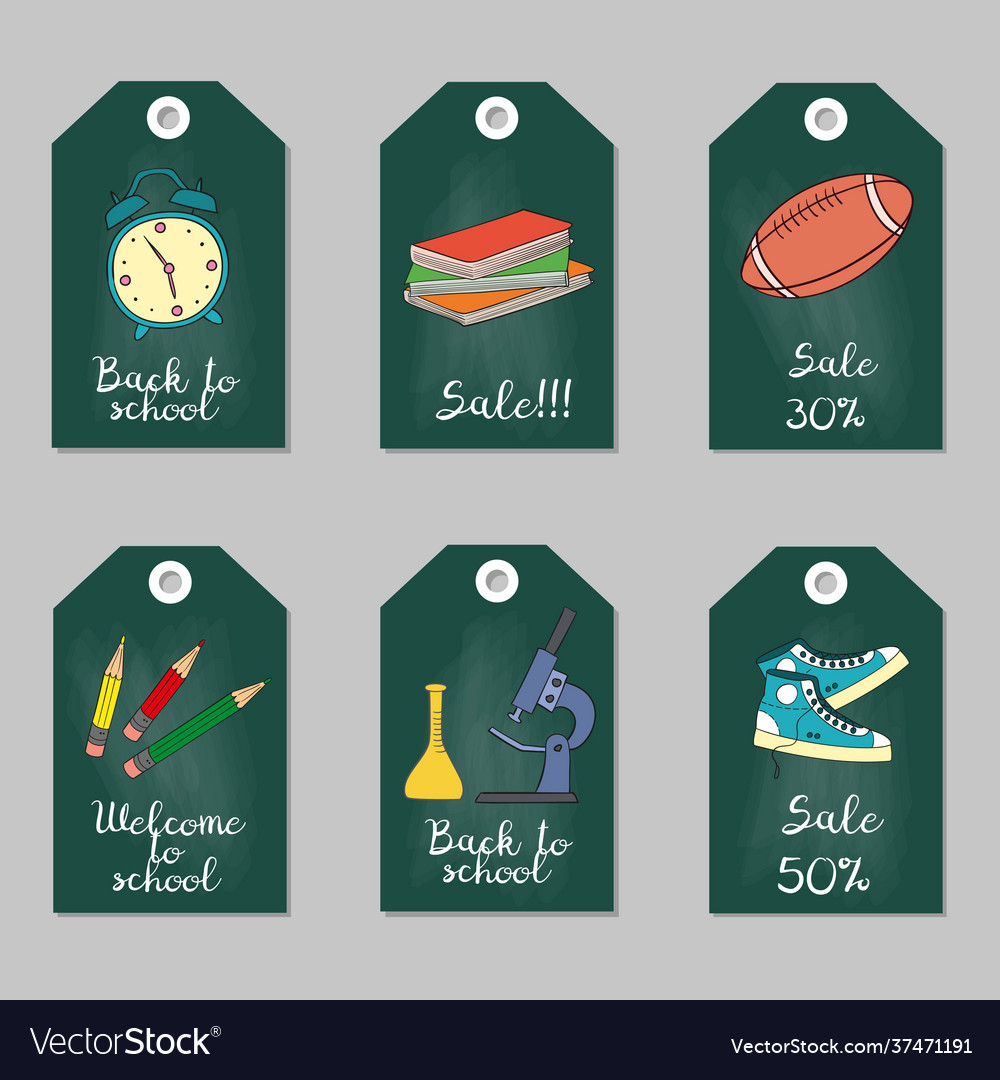 Set tags with school supplies Royalty Free Vector Image