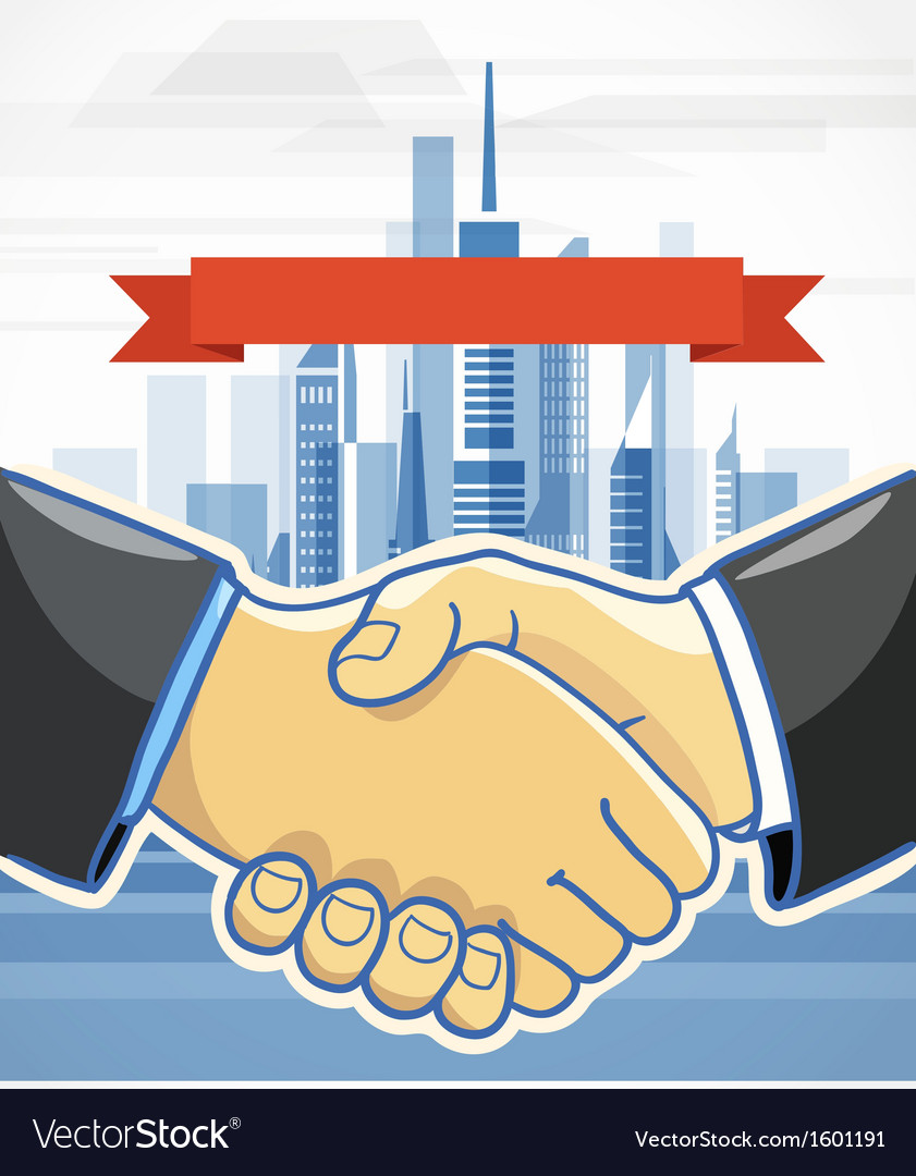 Two men shake hands presentation template Vector Image