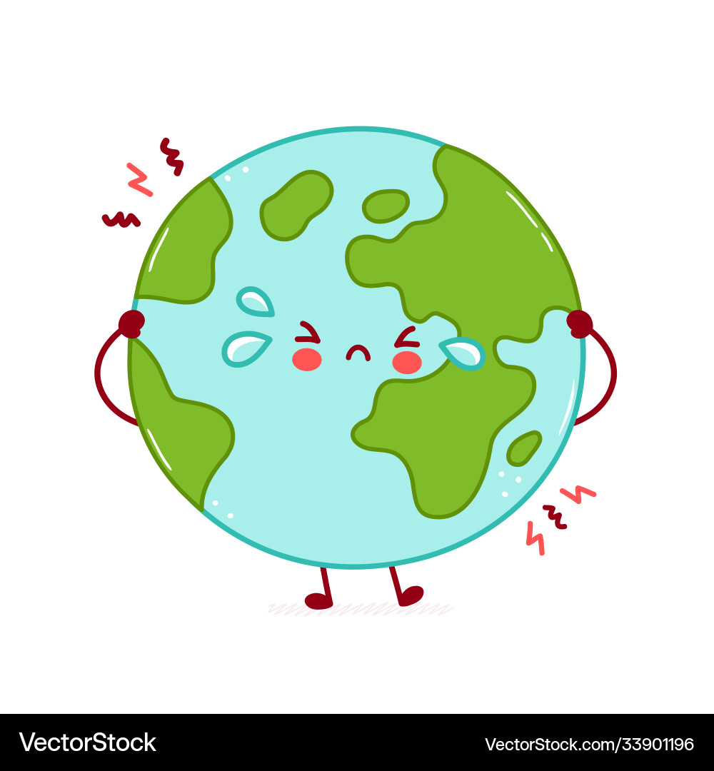 Cute sad funny earth planet character Royalty Free Vector