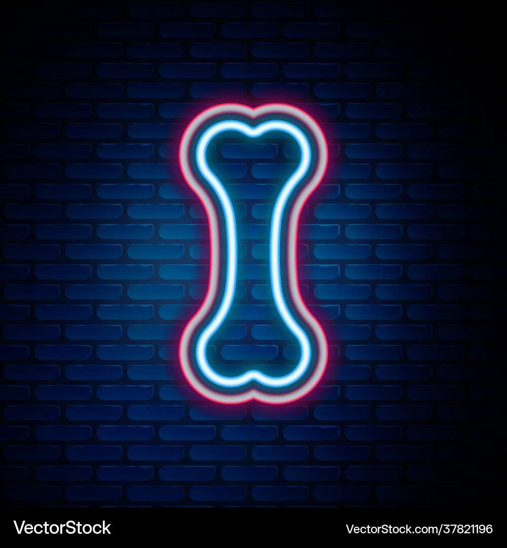 Glowing neon line dog bone icon isolated on brick Vector Image