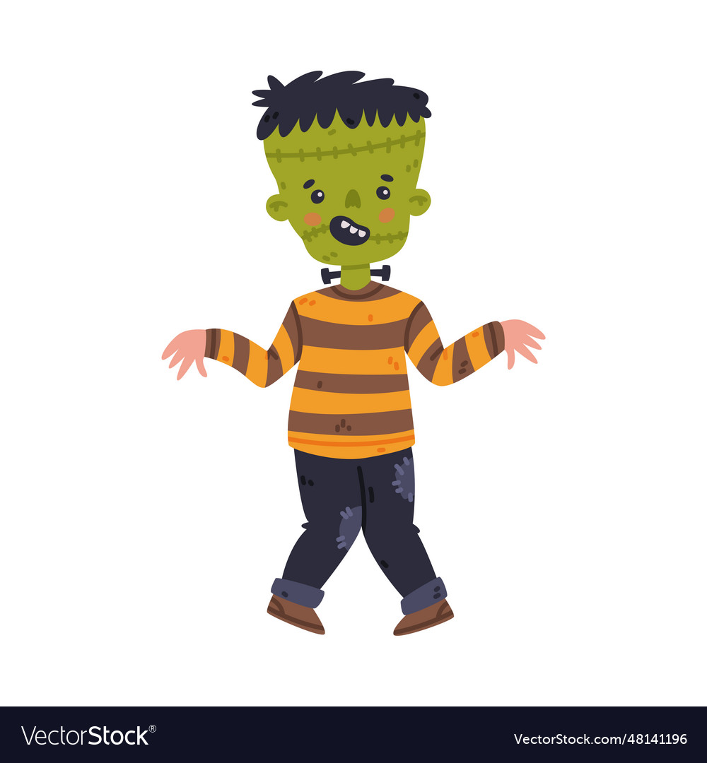 Happy green zombie boy at halloween party in Vector Image