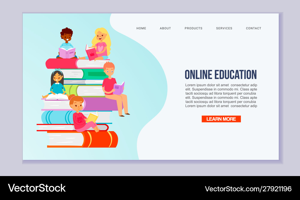 Happy kids reading books library or school web Vector Image