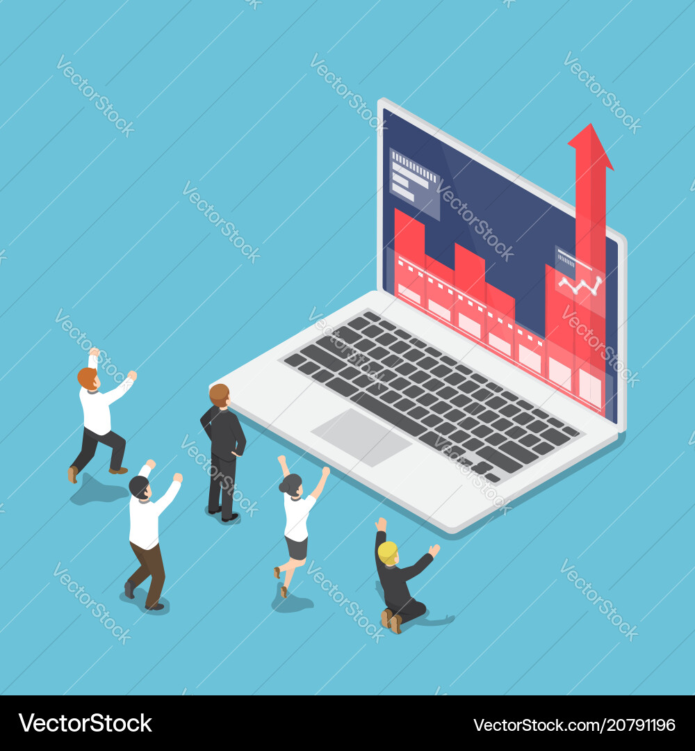 Isometric business people happy when graph growth Vector Image