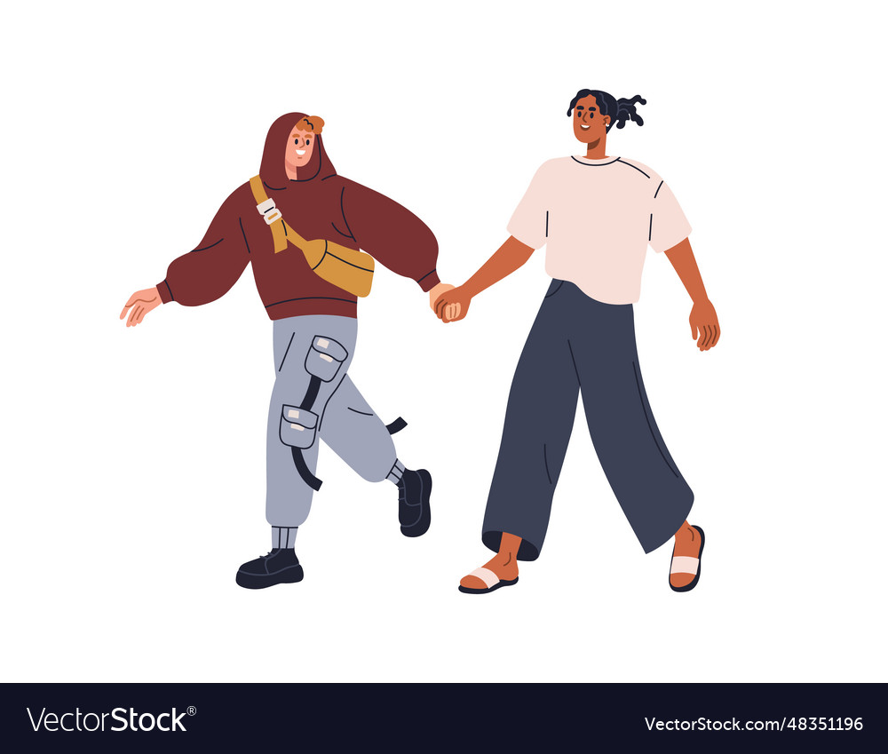 Love couple walking holding hands happy excited Vector Image