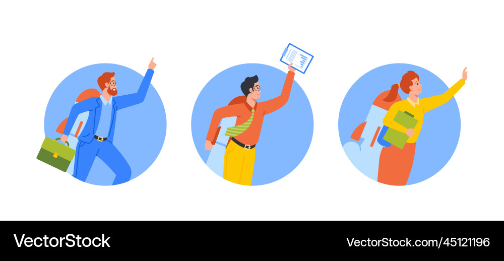 Office workers career boost isolated round icons Vector Image