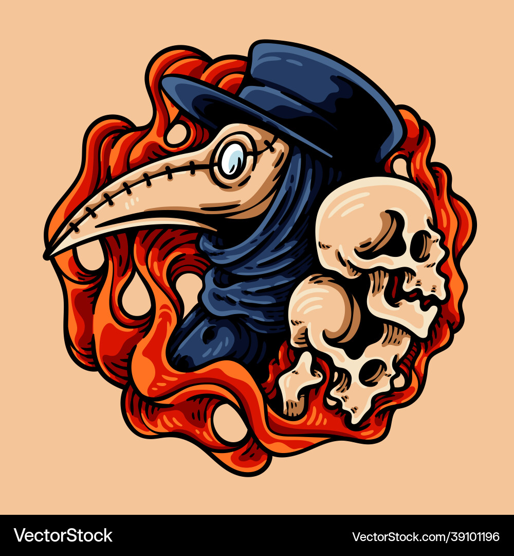 Plague doctor and skulls Royalty Free Vector Image