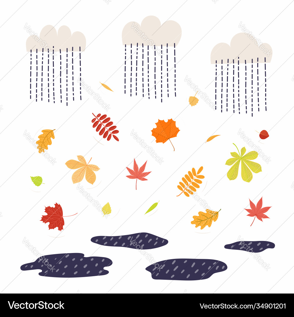 Autumn design with falling leaves in rain Vector Image