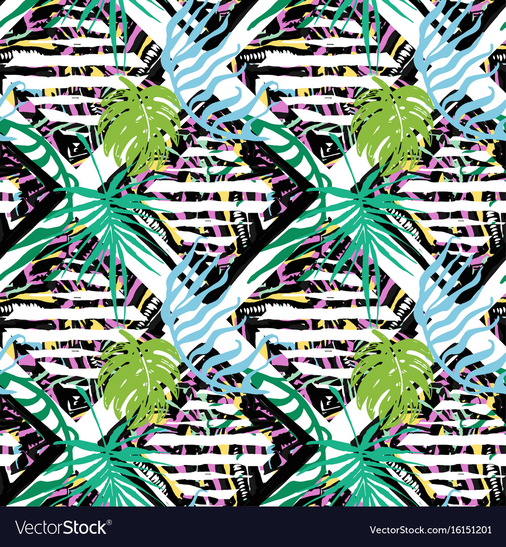 Exotic leaves summer funky seamless pattern Vector Image