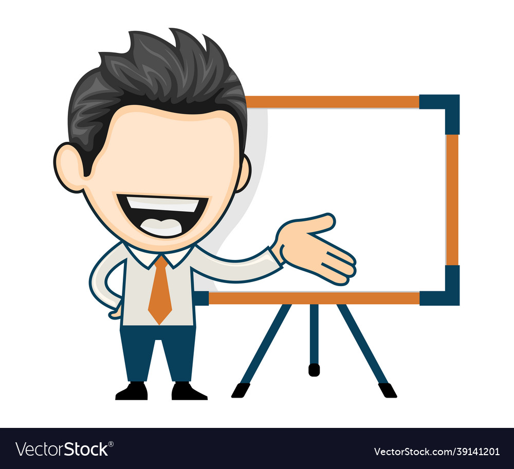 Happy business man at presentation standing Vector Image
