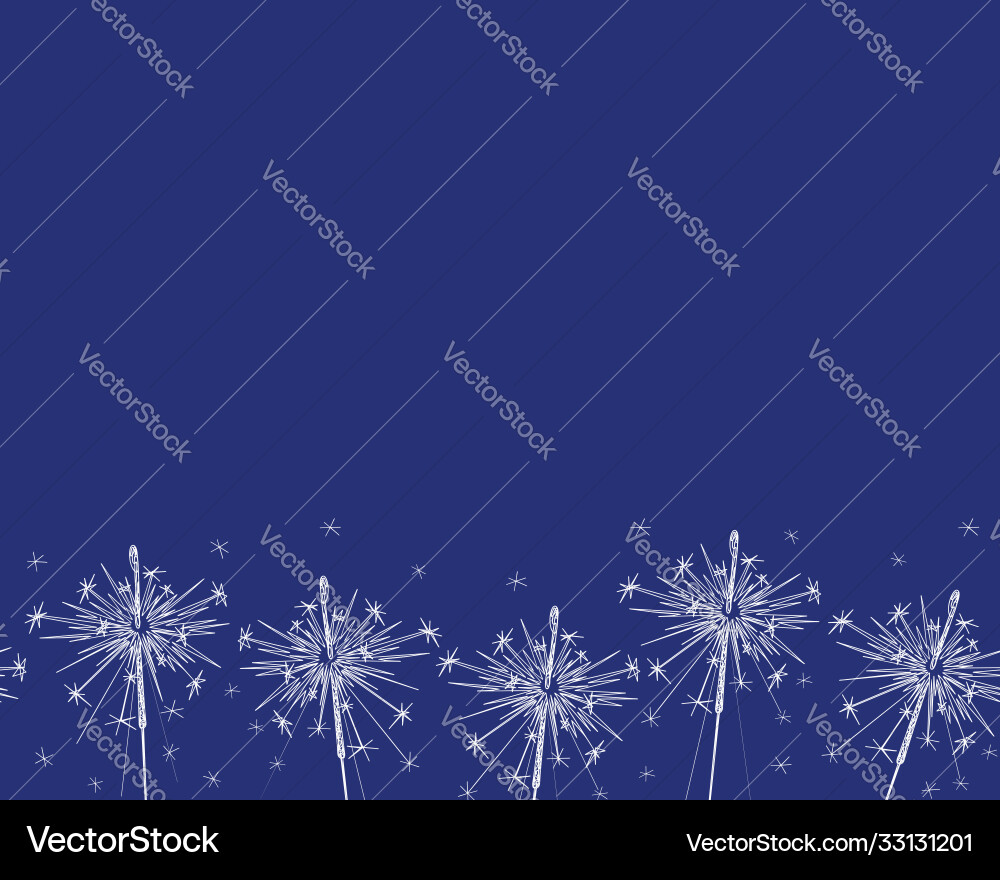 Seamless border with sparklers line art Royalty Free Vector