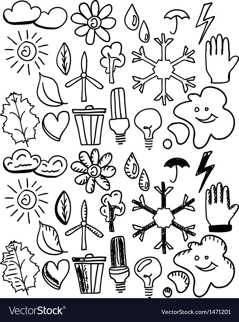 Set of black isolated environmental hand drawn Vector Image