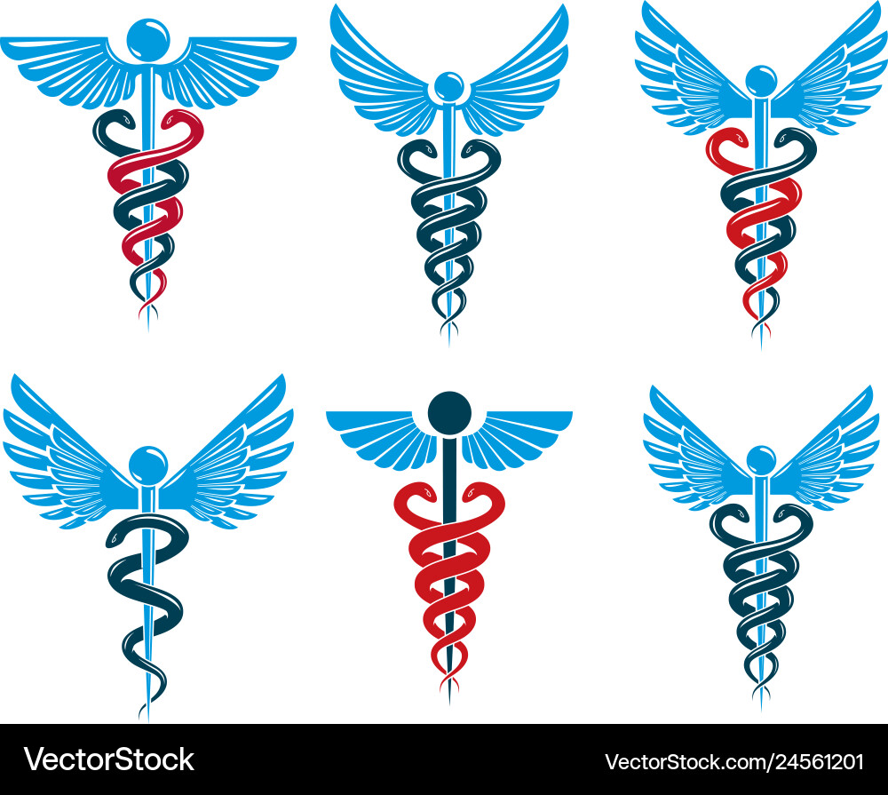 Set of caduceus symbols created using bird wings Vector Image
