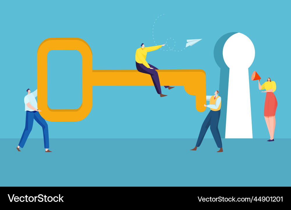 Success teamwork businessman hold golden key Vector Image