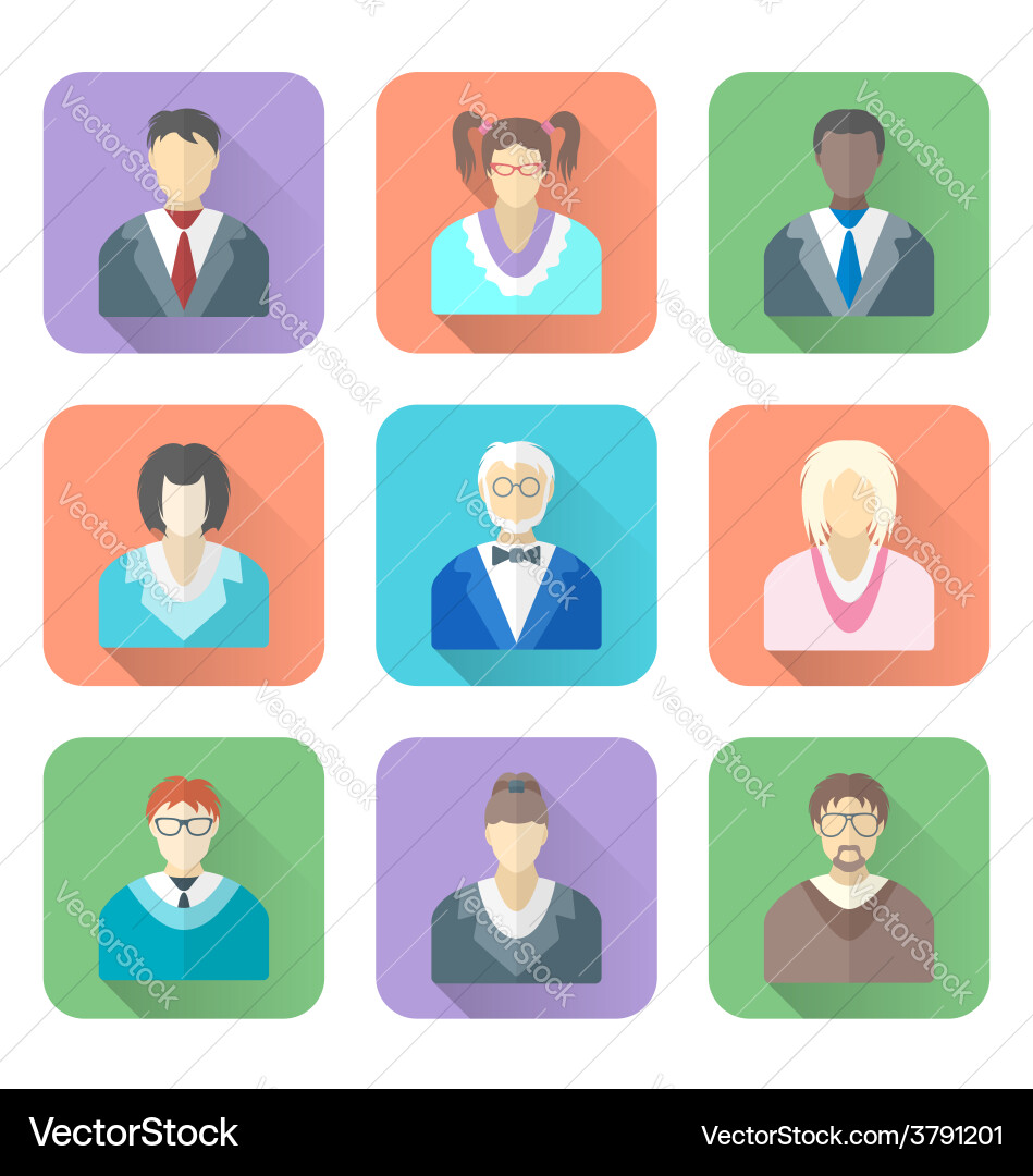 Various flat design people in glasses icons set Vector Image