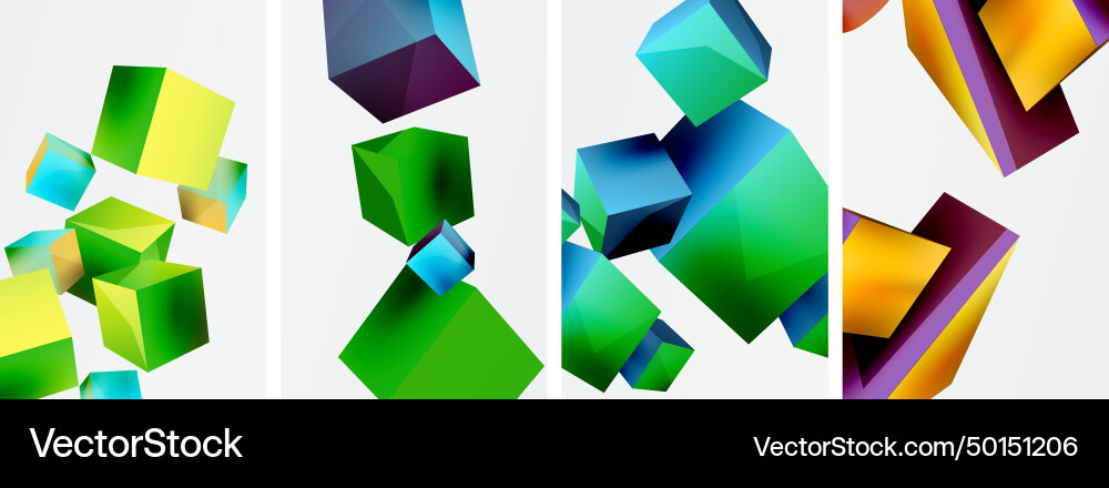 Flying 3d shapes cubes and other geometric Vector Image