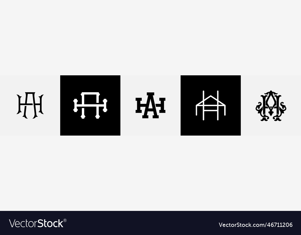 Initial letters ah monogram logo design bundle Vector Image